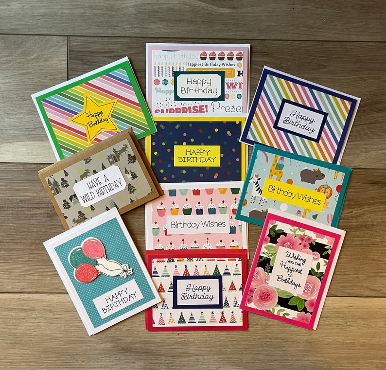Birthday Card Assortment, Set of 10 Handmade Birthday Cards and ...