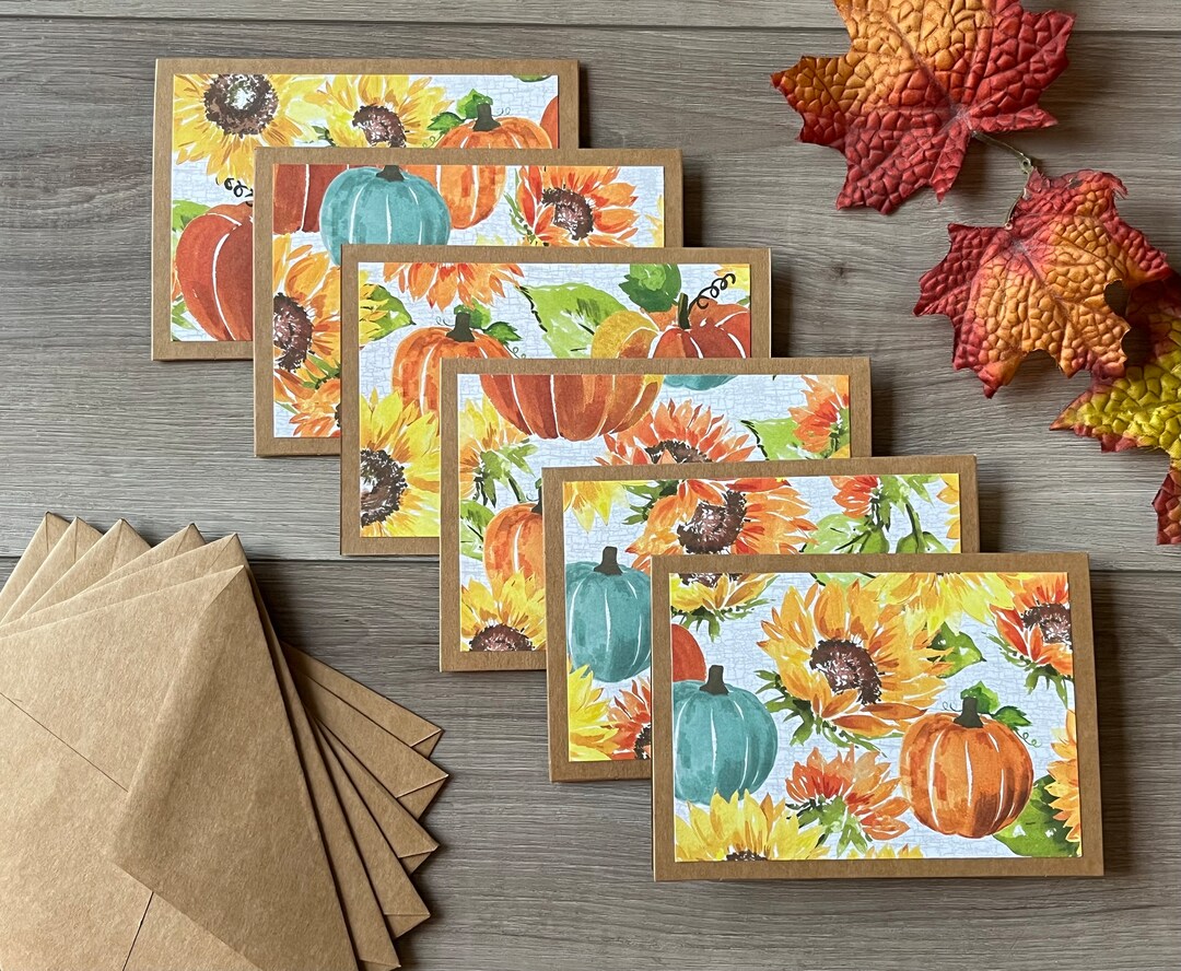 Sunflowers and Pumpkins Notecards, Set of 6 Blank Notecards With ...