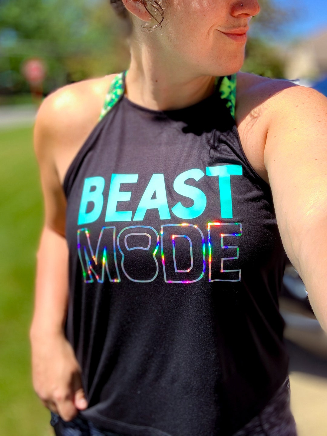 CLOSEOUT Beast Mode Flowy High Neck Tank, Holographic, Women's Workout ...