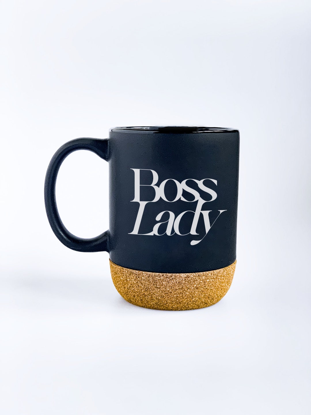 Boss Lady Editorial Style Matte Black Cork Base Coffee Mug, Girl Boss ...