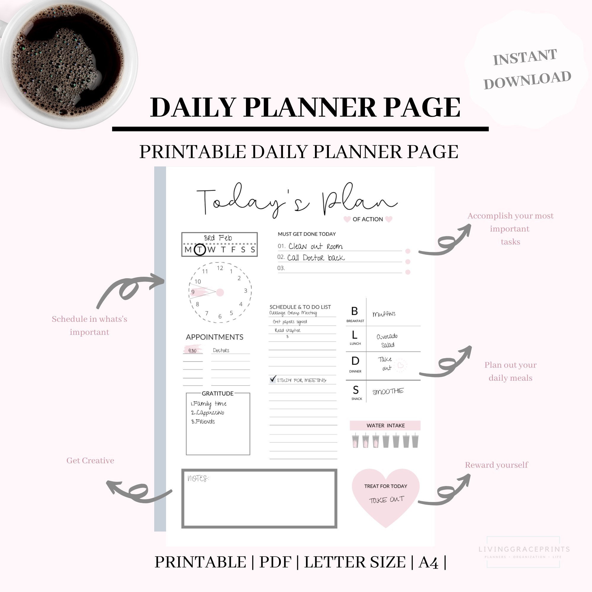 Daily PlannerPrintable Day Organizer A4 Daily Planner - Etsy Nederland