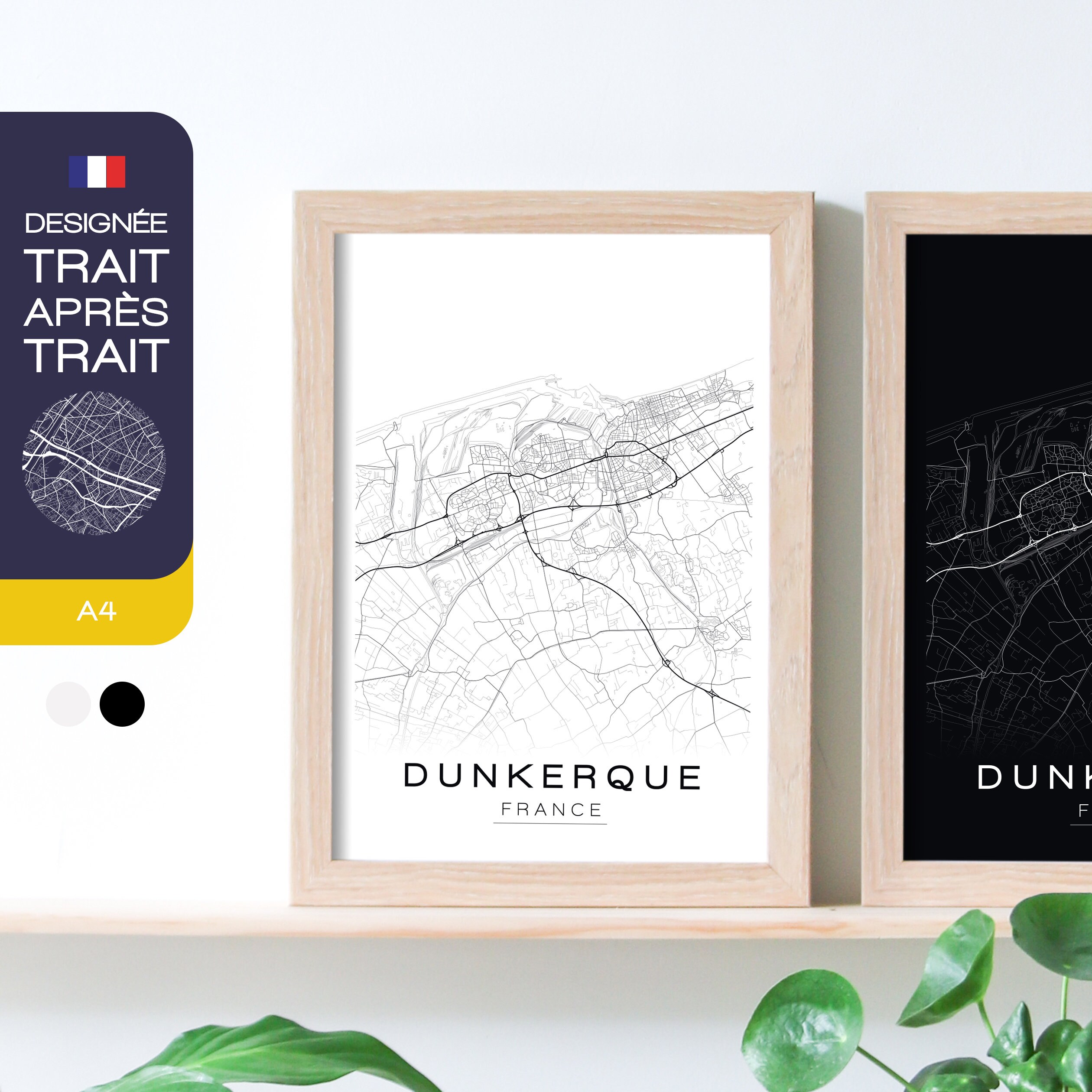 Affiche Dunkerque Map 21x29,7cm (A4) - Etsy España