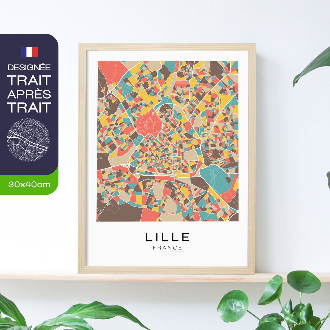 Affiche Lille couleurs Map 30X40cm | Etsy