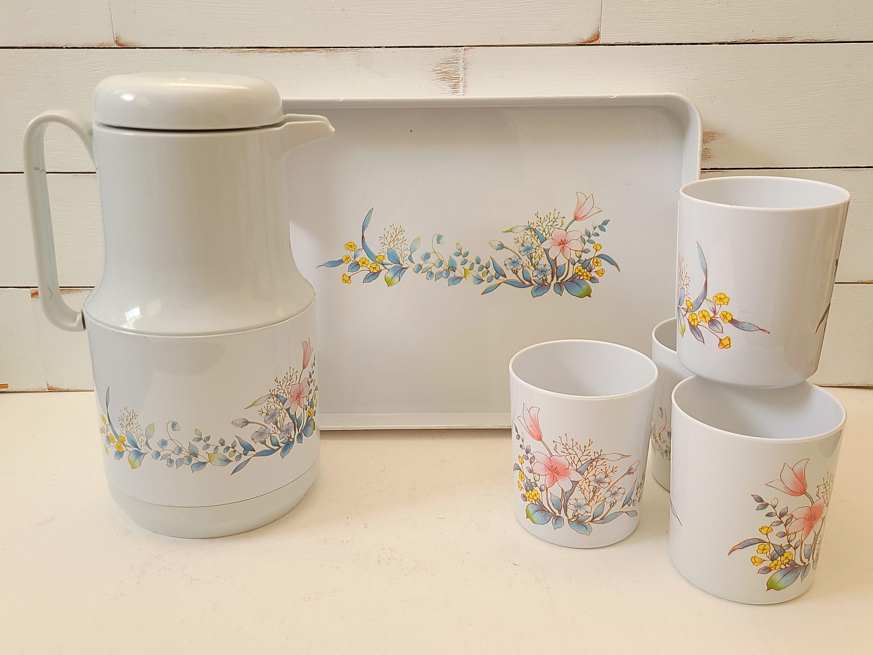 Vintage Plastic Tea Set / 1980s Floral Design, Retro Kitchenware ...