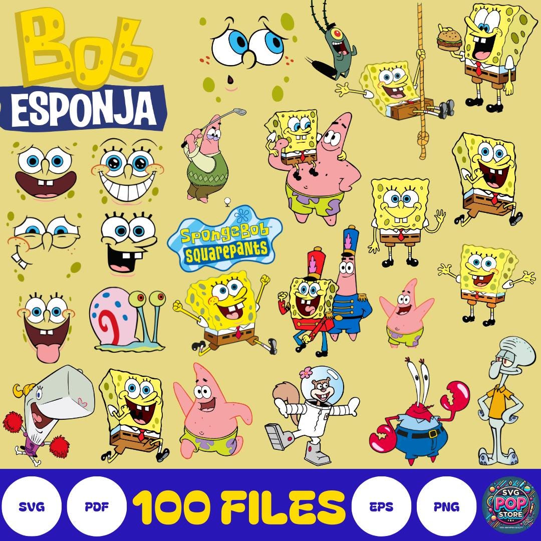 Spongebob Squarepants 100 Clipart Bundle, Spongebob Svg Cut Files for ...