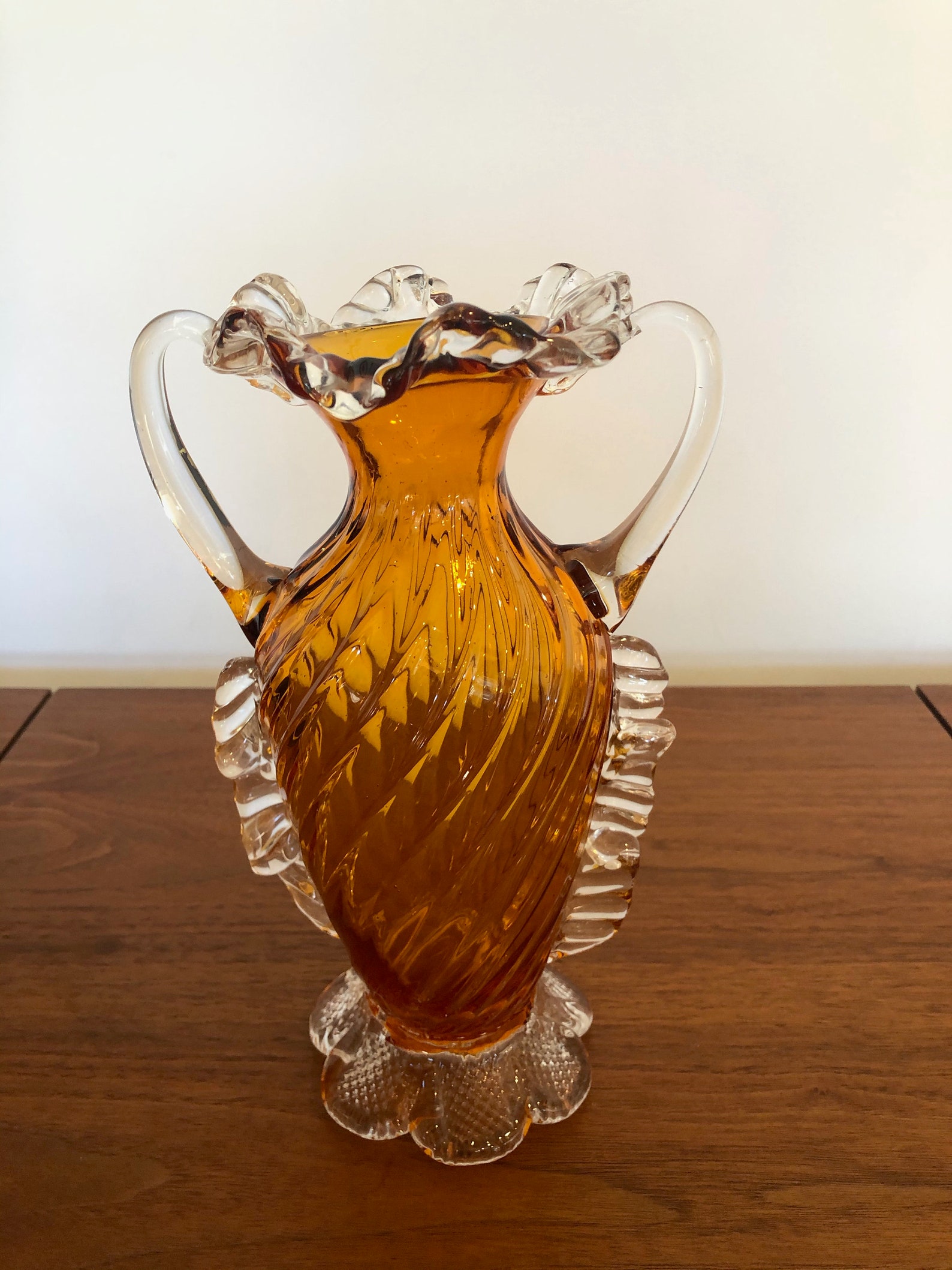 Vintage 10 Amber Swirl Glass Vase Amber Art Glass Vase | Etsy