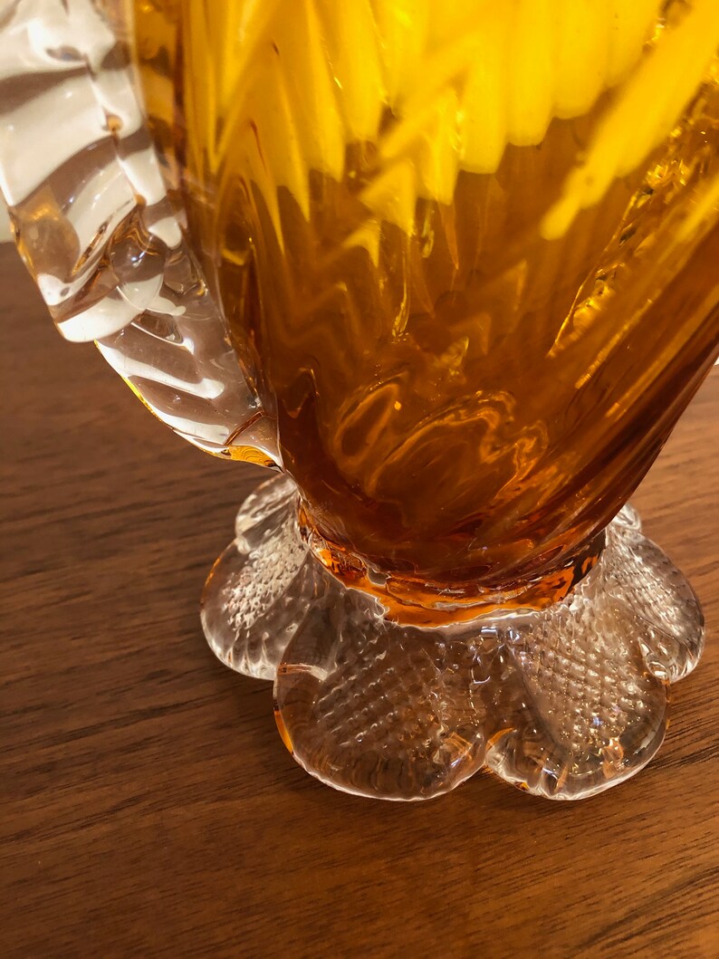 Vintage 10" Amber Swirl Glass Vase, Amber Art Glass Vase With Handles ...
