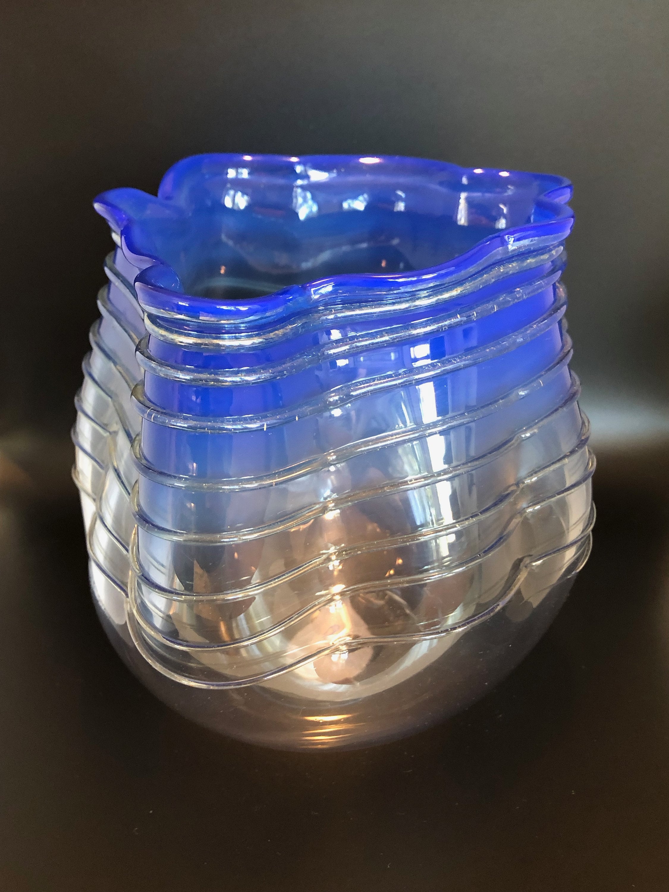 Blue Banded Glass Vase by Canadian Artist Brian Ashby, Signed "brian ...