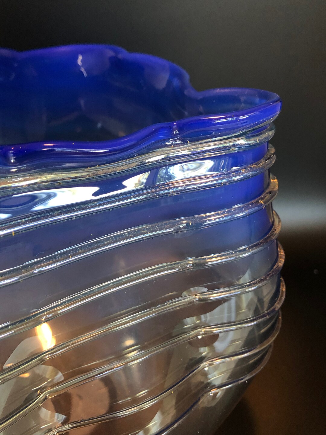 Blue Banded Glass Vase by Canadian Artist Brian Ashby, Signed "brian ...