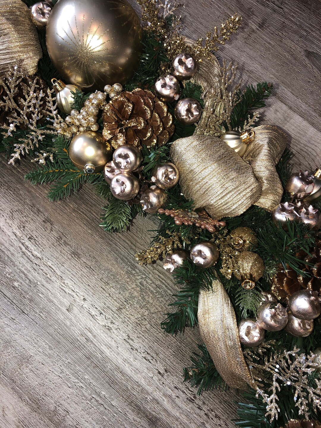 Gold Pine Christmas Garland, Cordless, Gold Pine Holiday Garland ...