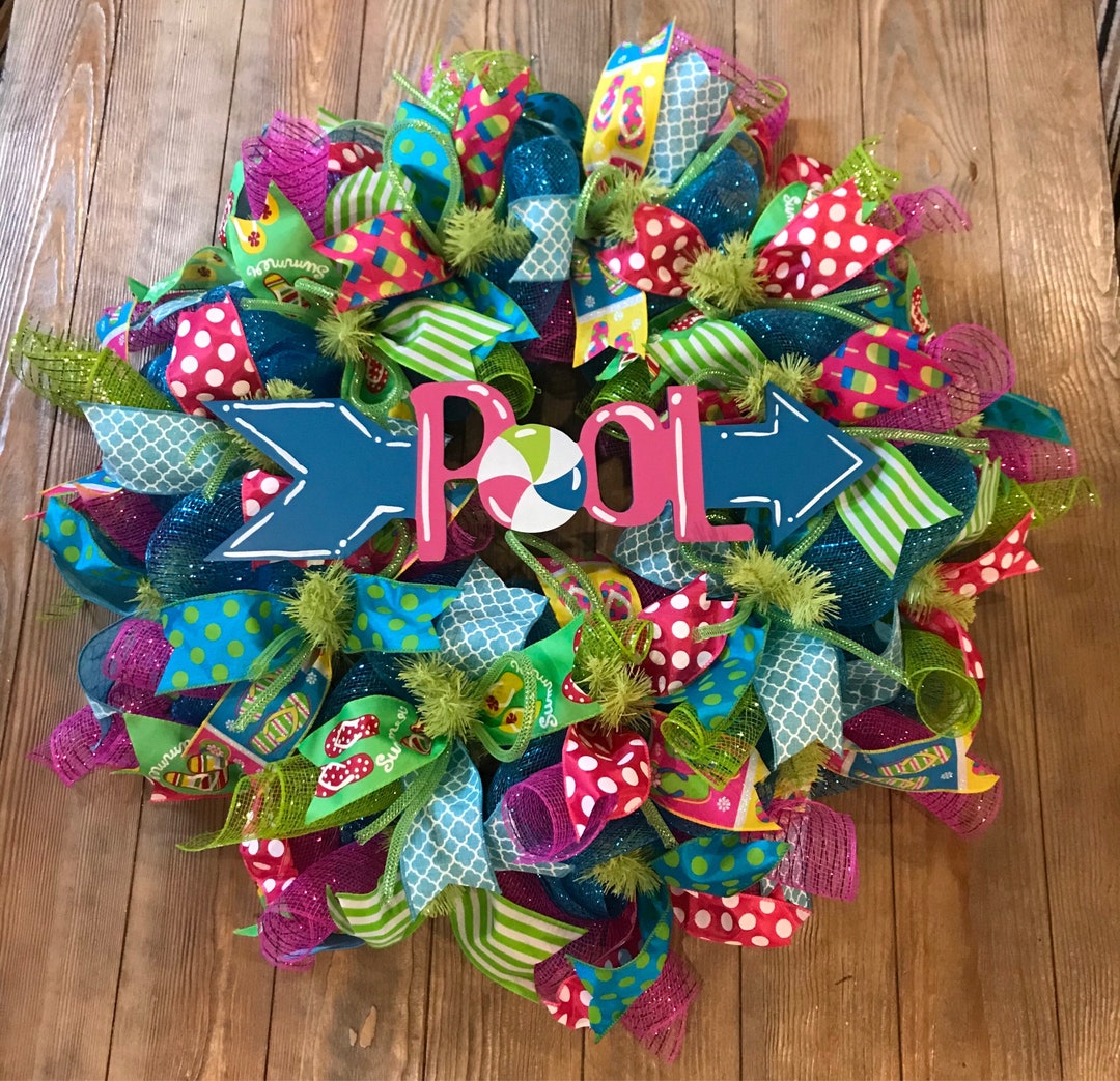 Pool With Arrow Front Door Wreath, Pool House Wreath, Summer Wreath ...