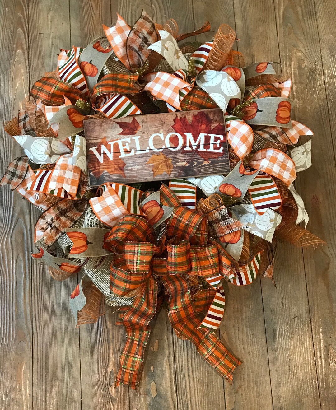 Welcome Wreath, Welcome With Leaves, Fall Wreath, Bow Wreath, Fall ...