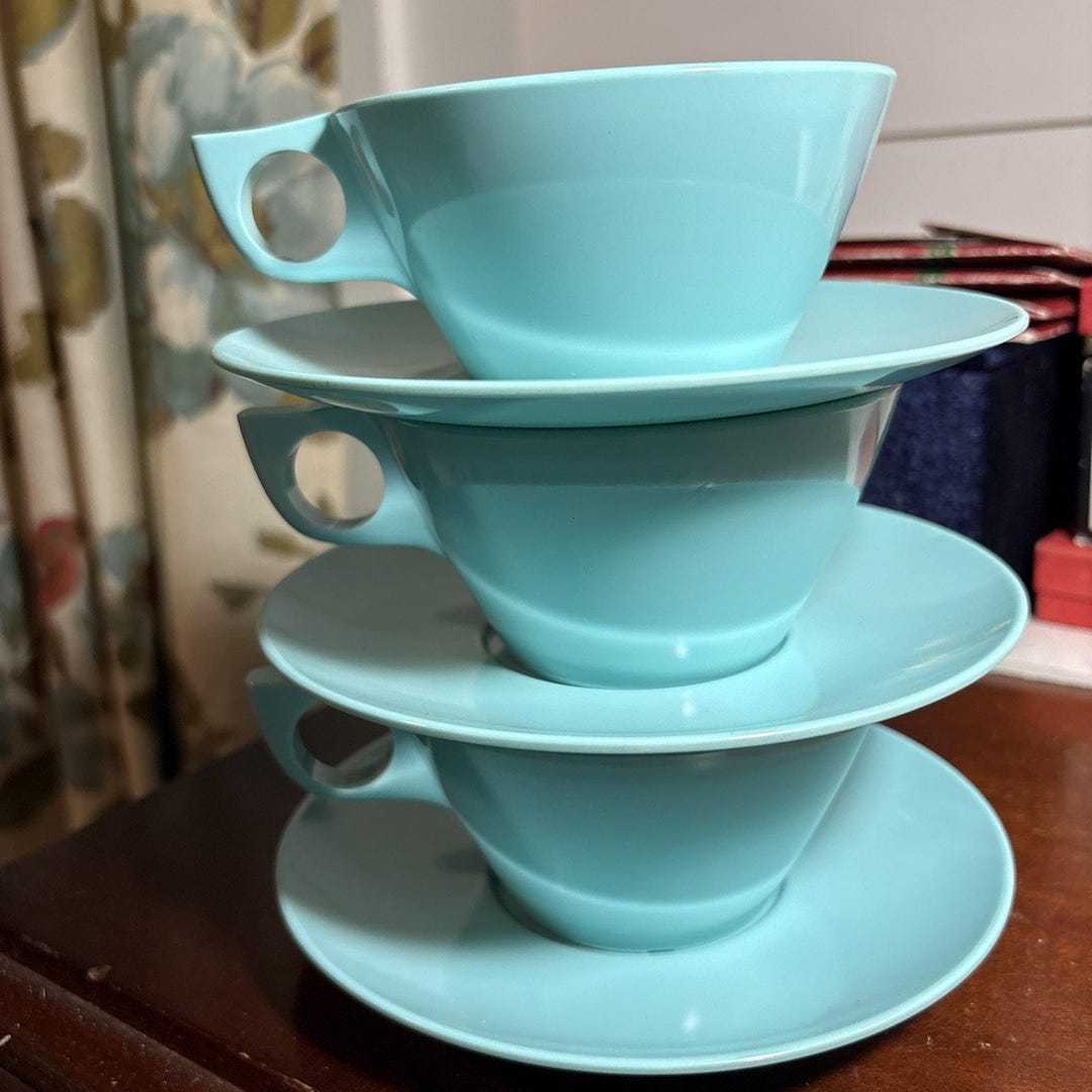 Texas Ware Turquoise Aqua Cafeteria Style Coffee Tea Cup & Saucer Set ...