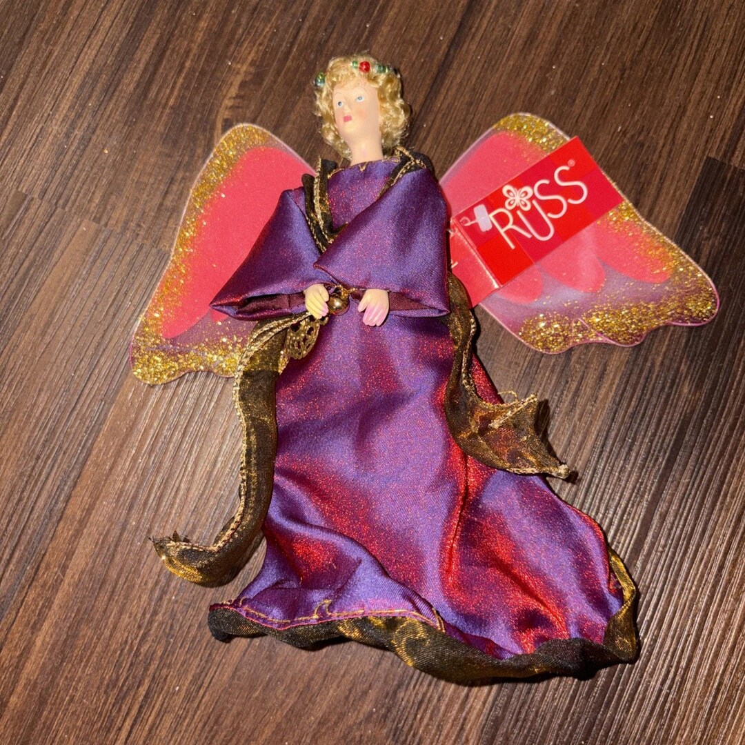 Russ Royal Winter Fest Angel Ornament Red Shimmery Mesh Wings 9 ...