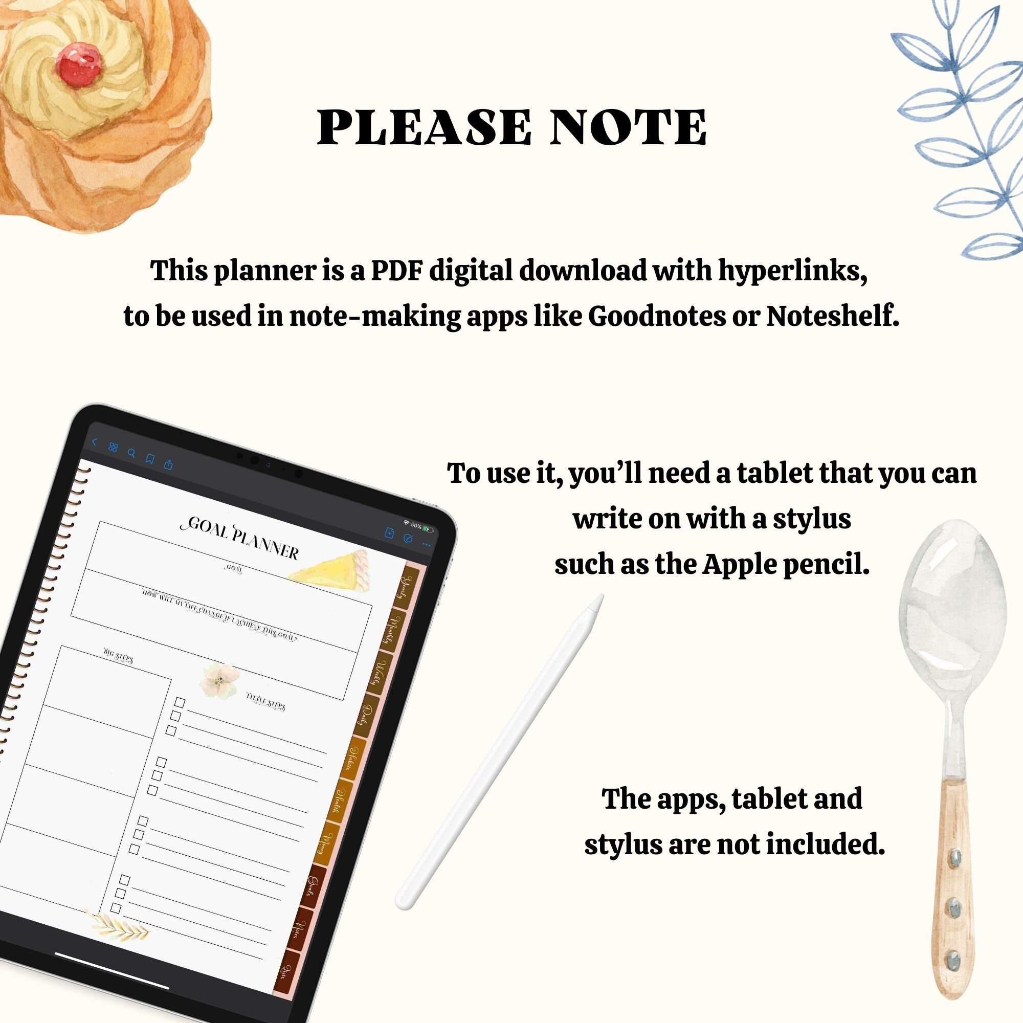 Baking Themed Digital Planner | Goodnotes, Ipad, PREMIUM Hyperlinked ...