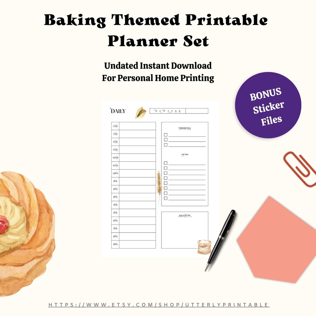 Baking Themed Printable Planner | PDF Pages Dividers | Undated Yearly ...