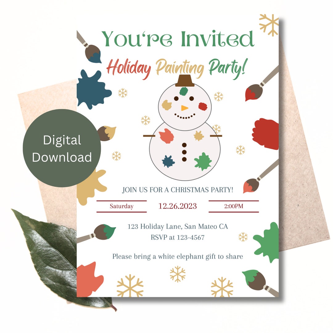 Editable Holiday Painting Party Christmas Snowman Party Invitation - Etsy