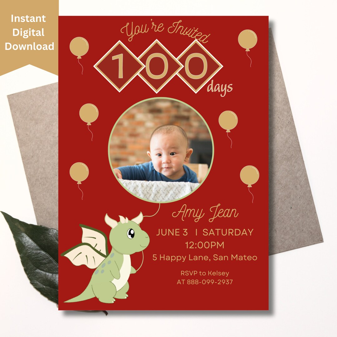 100 Day Celebration Party Invitation Red Egg and Ginger Party - Etsy