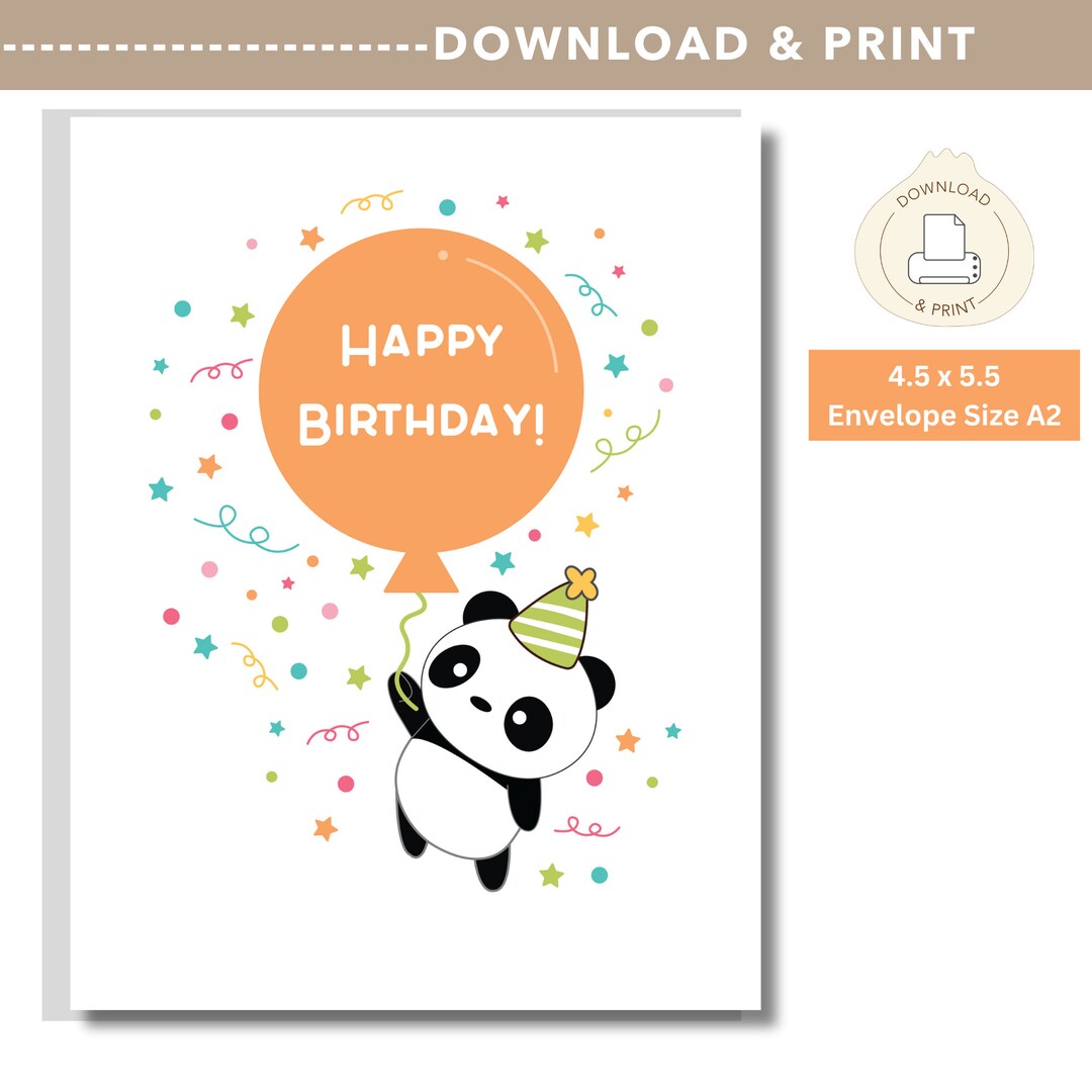 Happy Birthday Panda Printable Card - Etsy