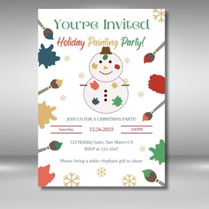 Editable Holiday Painting Party Christmas Snowman Party Invitation - Etsy