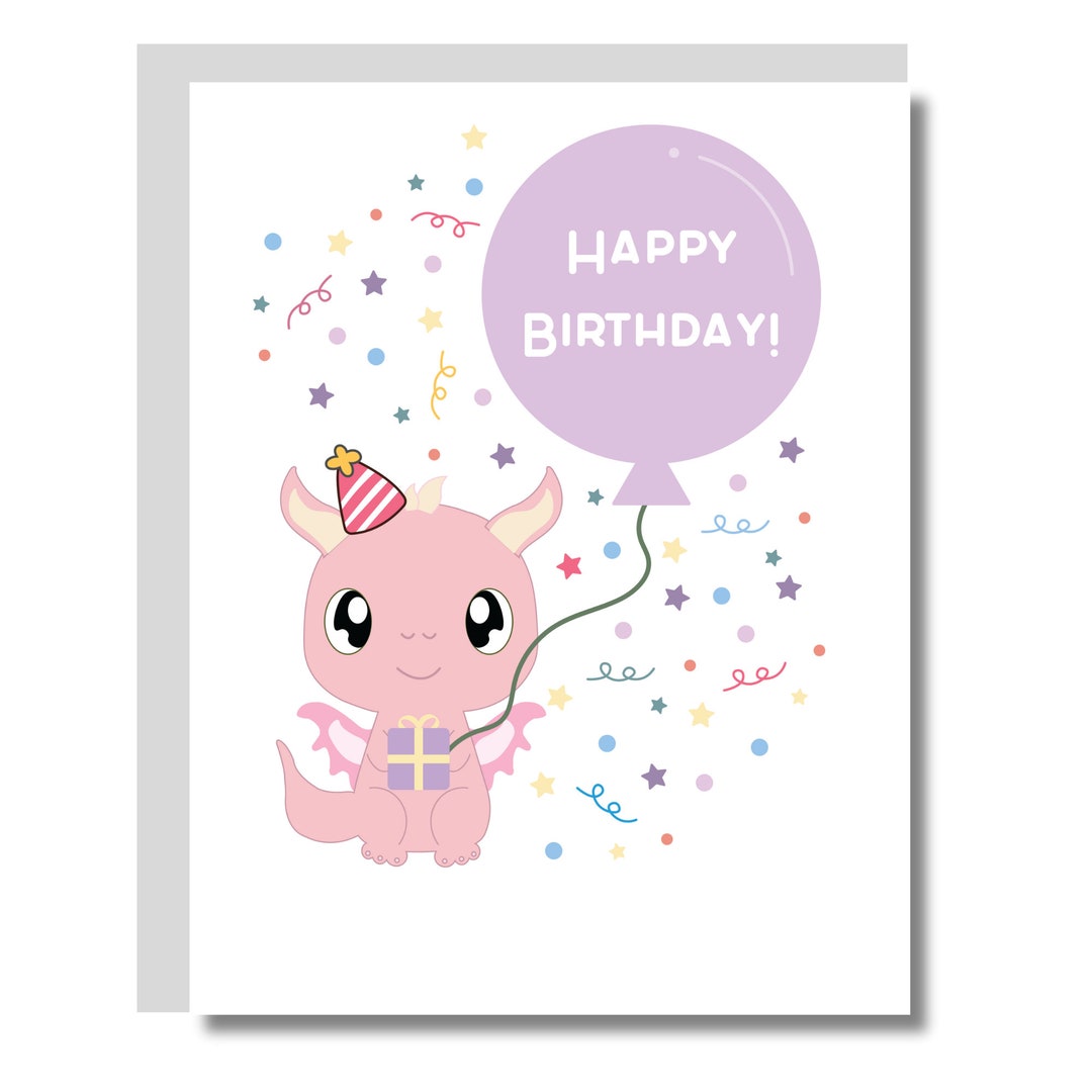 Happy Birthday Cute Dragon Card - Etsy
