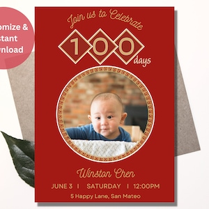 Personalized Happy 100 Day Celebration Party Invitation Red Egg and ...