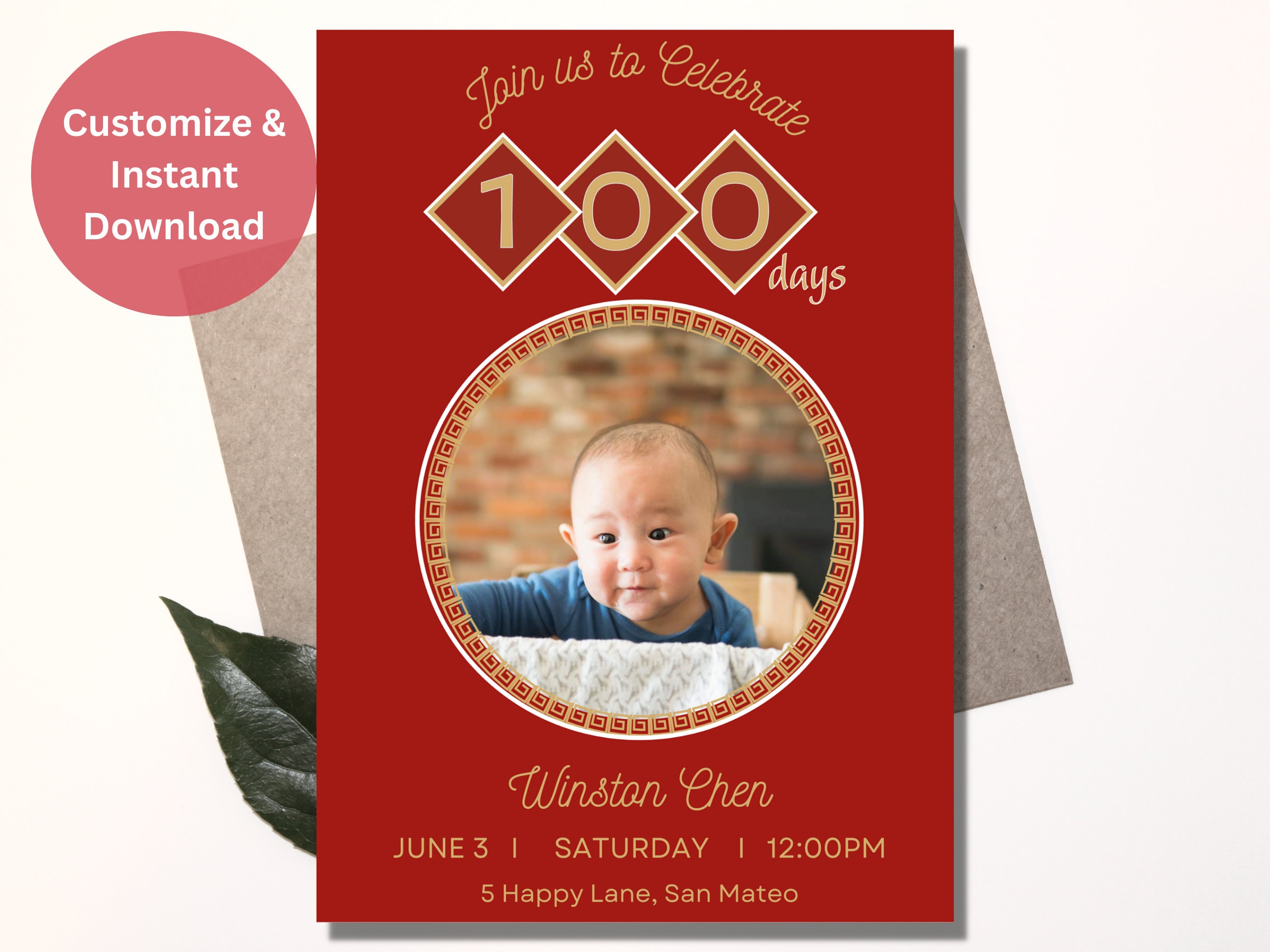 Personalized Happy 100 Day Celebration Party Invitation Red Egg and ...