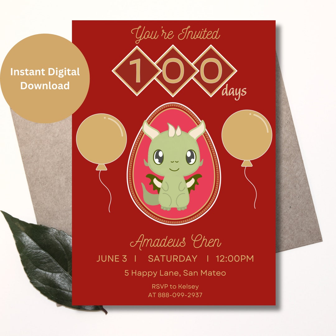 100 Day Celebration Party Invitation Year of the Dragon - Etsy