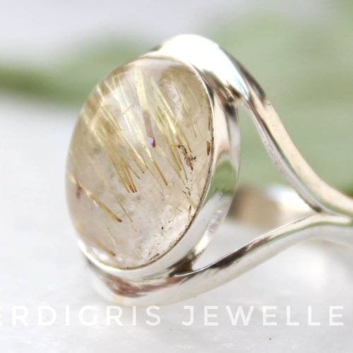 Golden Rutile Ring Sterling Silver Rings Engagement Ring - Etsy
