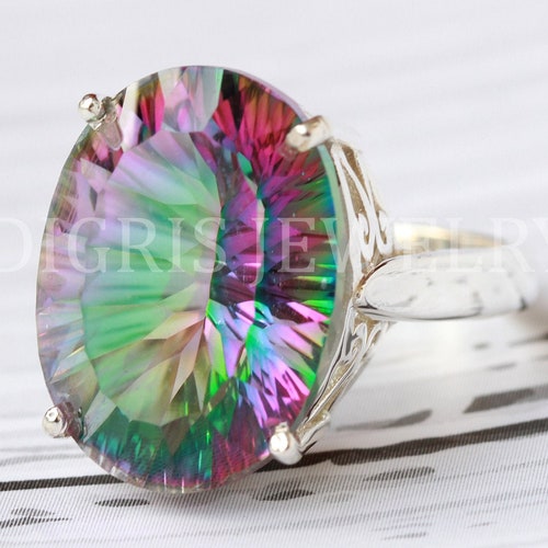 Unique Mystic Quartz Ring Large Sterling Silver Statement - Etsy