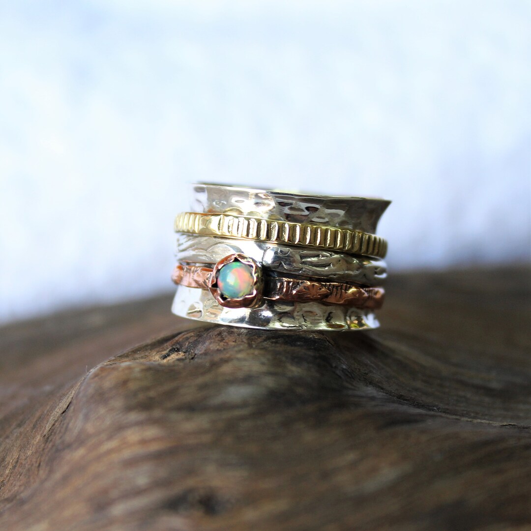 Worry Ring, Ethiopian Opal Ring, Fidget Ring, Meditation Ring, Wide ...