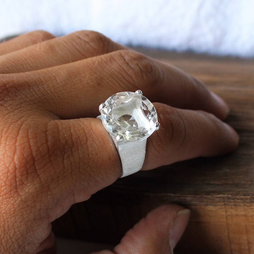 Natural Crystal Quartz Ring, Large Gemstone Ring, Handmade Ring, 925 ...