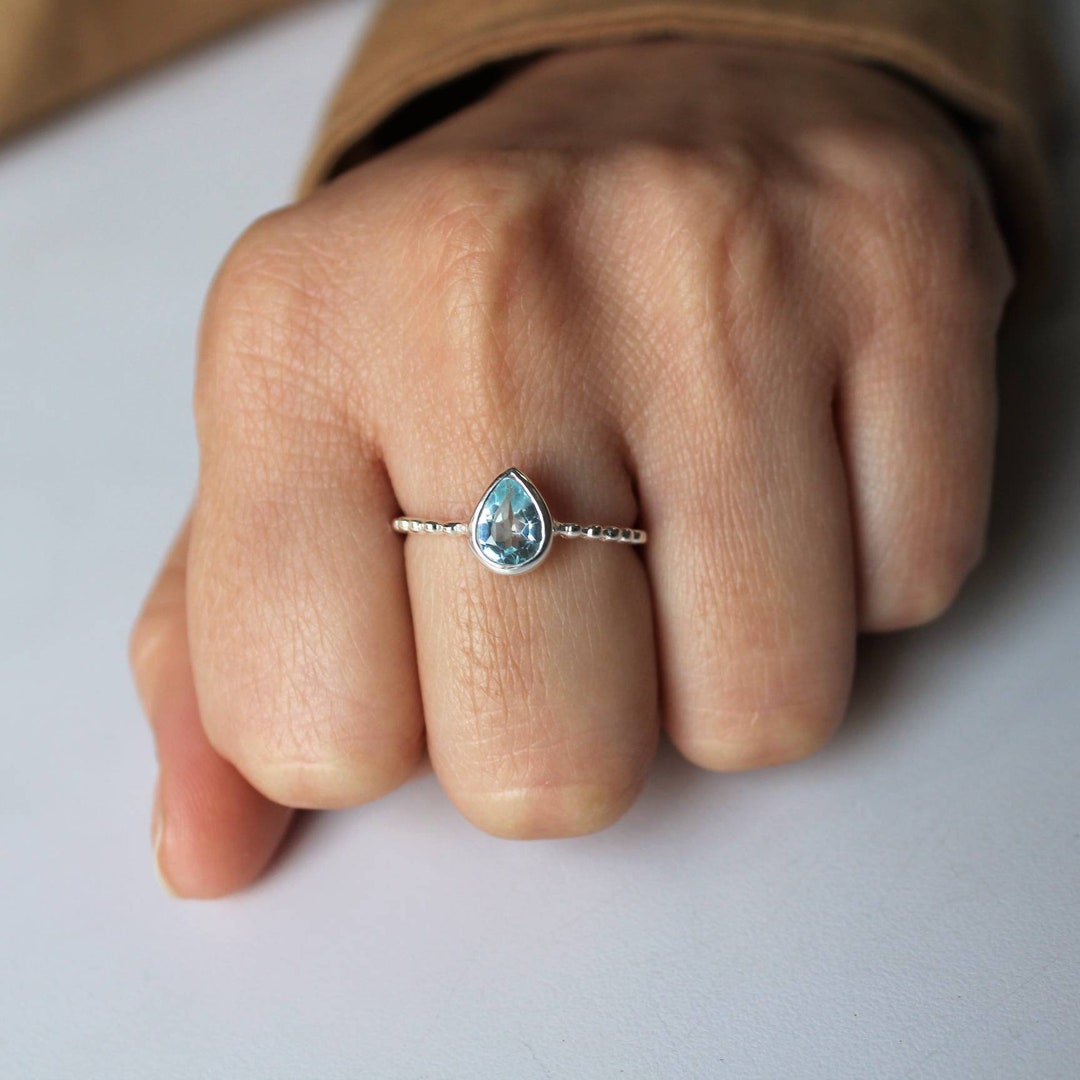 Blue Topaz Ring Handmade in Solid 925 Sterling Silver, Stackable ...