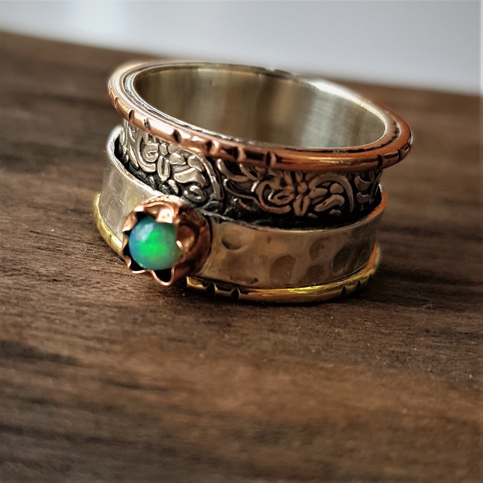 Spinner Ring, Ethiopian Opal Ring, Fidget Ring, Meditation Ring, Silver ...