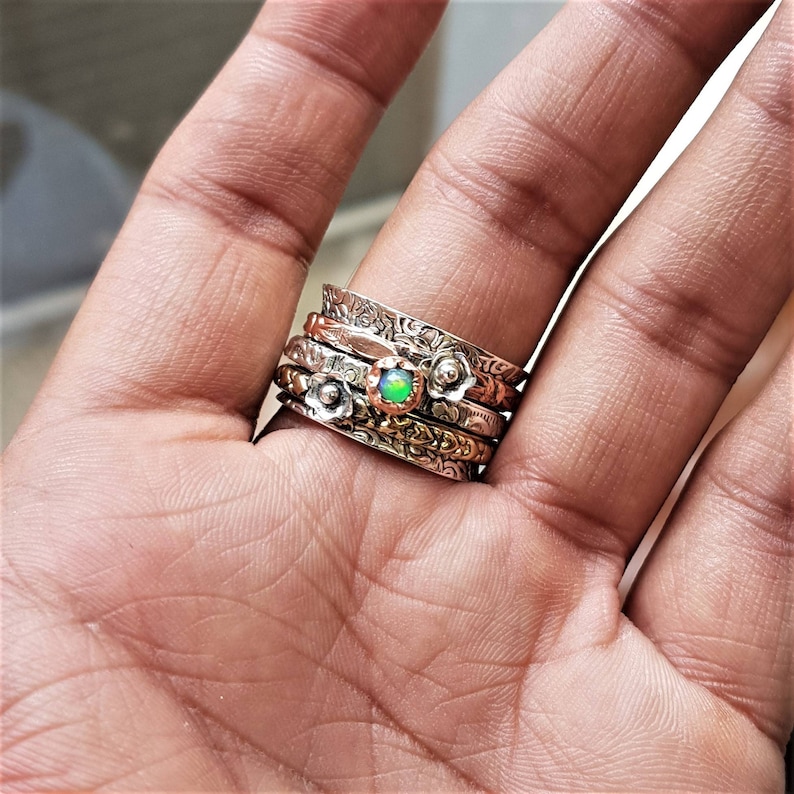 Ethiopian Opal Ring, Spinner Ring, Fidget Ring, Meditation Ring, Silver ...