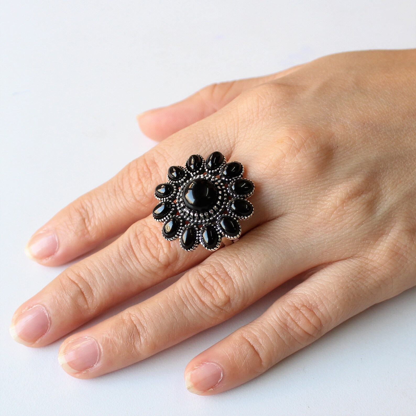 Natural Black Onyx Ring Bold Sterling Silver Statement Ring - Etsy