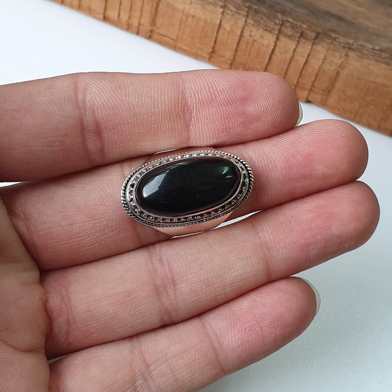 Black onyx ring Sterling silver large gemstone ring | Etsy