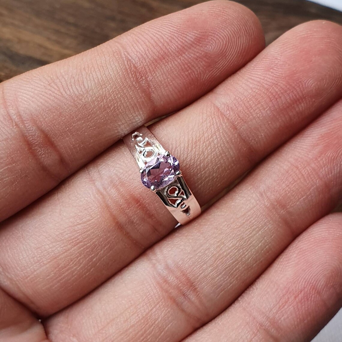 Natural Pink Amethyst ring Sterling silver ring statement | Etsy
