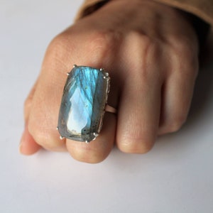 Large Labradorite Ring, Sterling Silver Ring Statement Ring, Gem Size ...