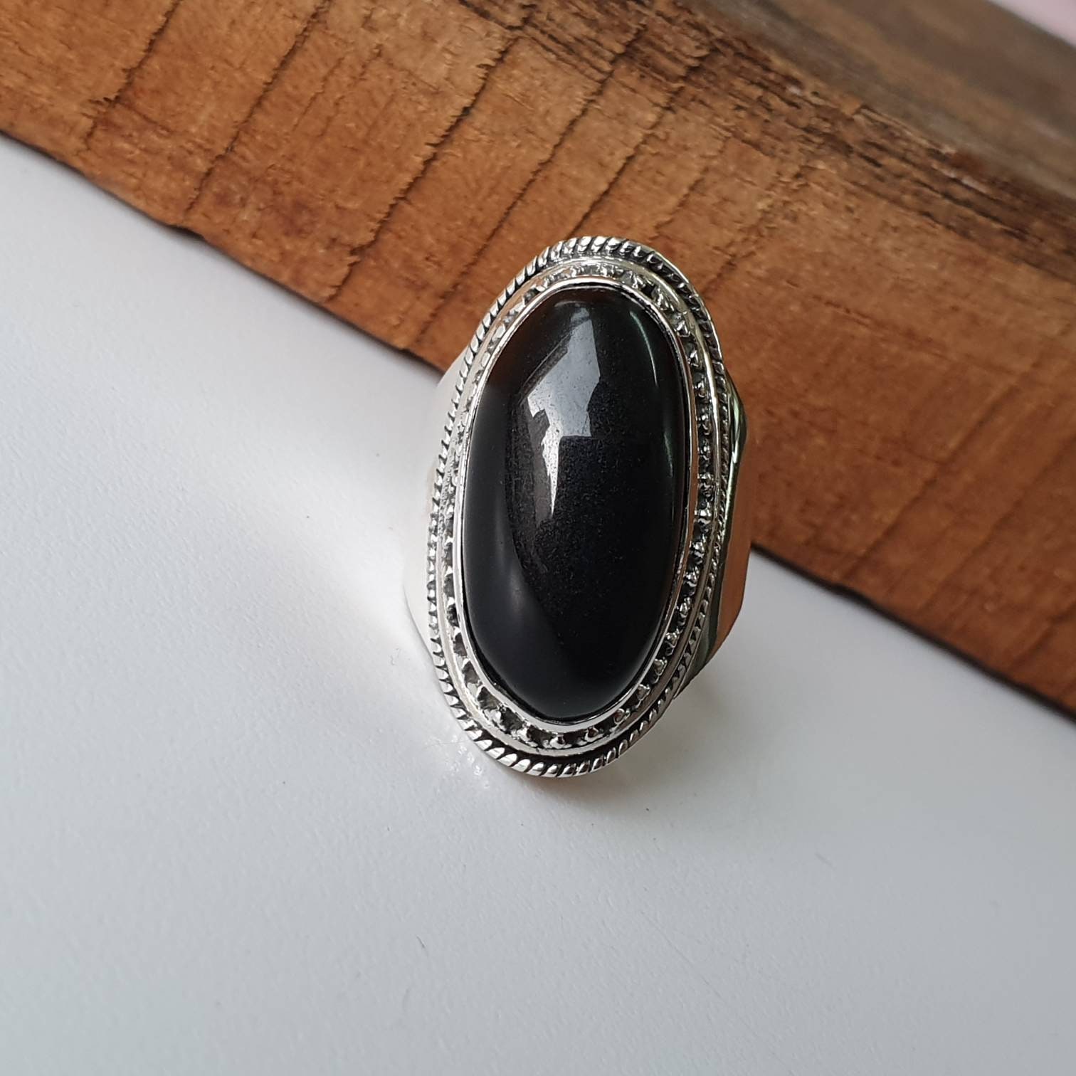 Black onyx ring Sterling silver large gemstone ring | Etsy