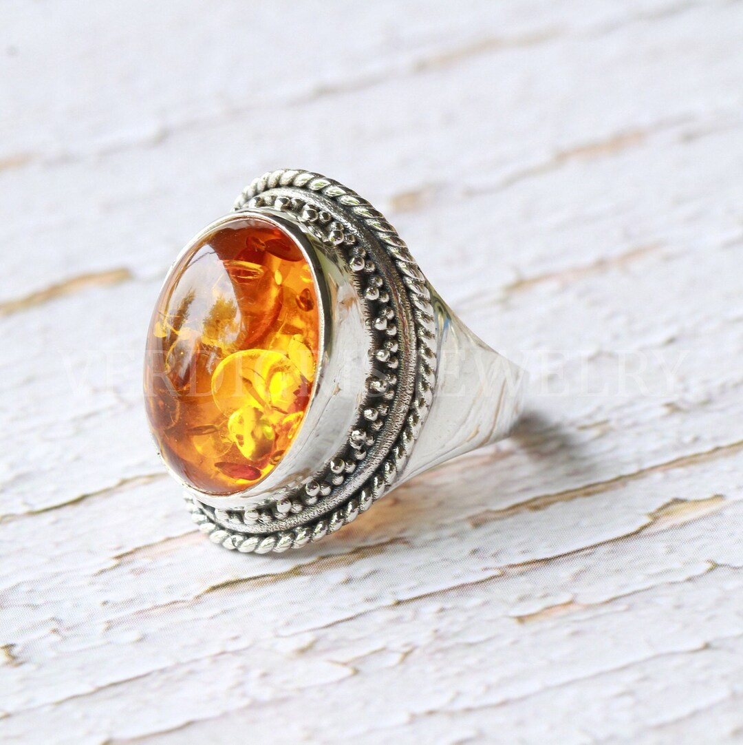 Amber Ring, Minimalist Sterling Silver Statement Ring, Handmade Jewelry ...