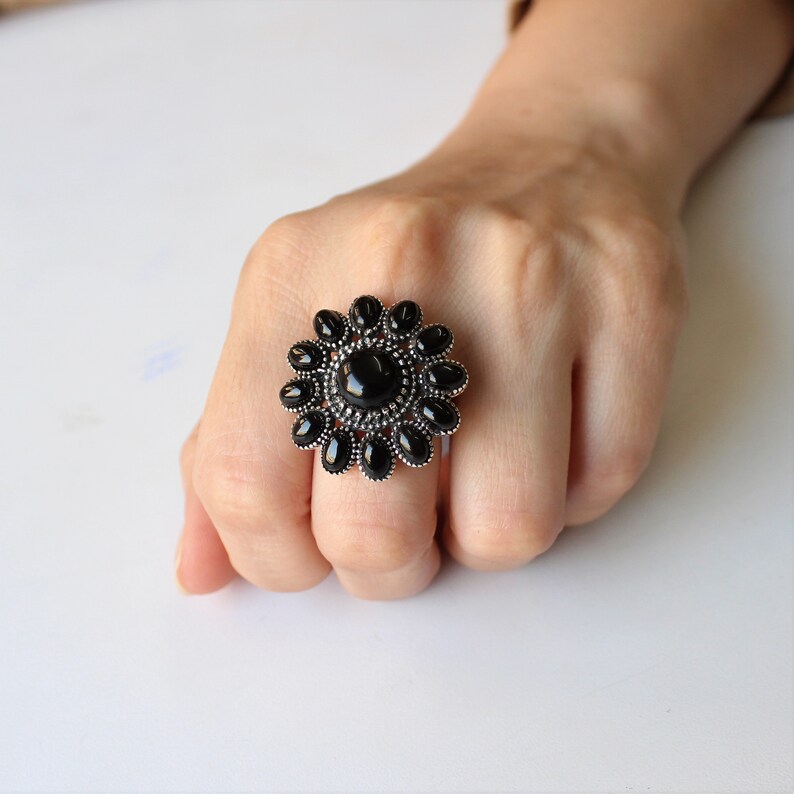 Natural Black Onyx Ring Bold Sterling Silver Statement Ring - Etsy