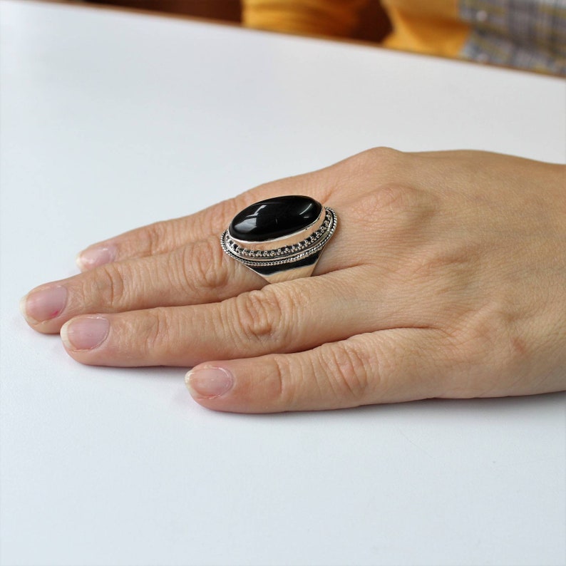 Black onyx ring Sterling silver large gemstone ring | Etsy