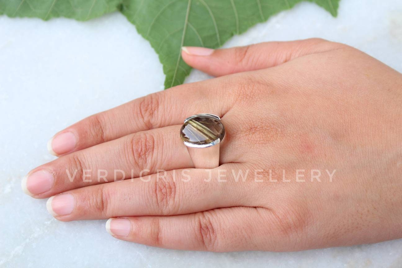 Natural Golden Rutile Ring Bold Sterling Silver Statement | Etsy