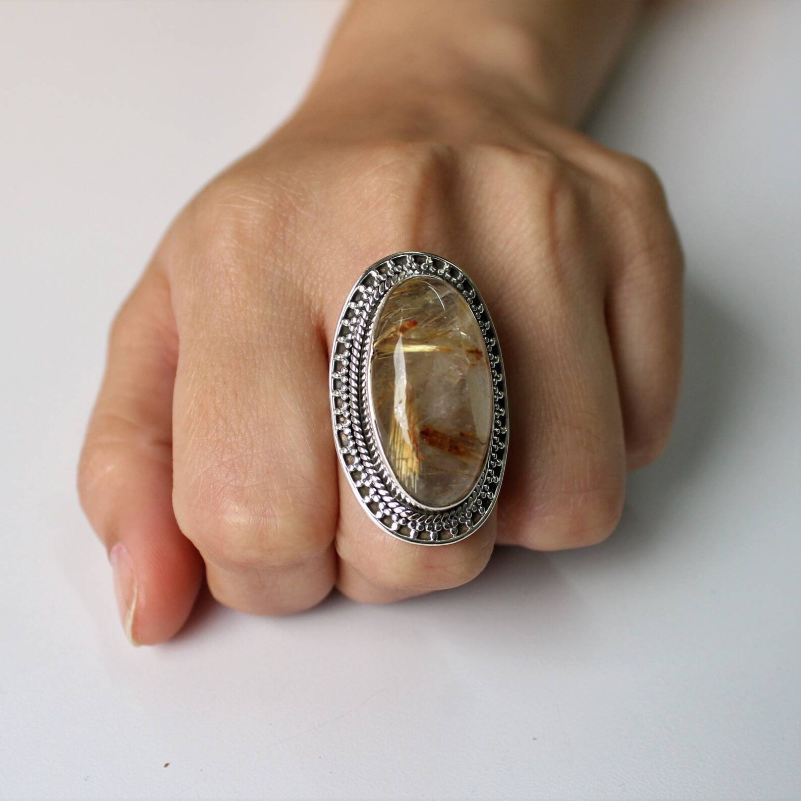 Beautiful Golden Rutile Quartz Ring Sterling Silver Statement | Etsy