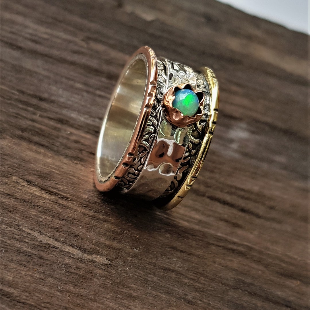 Spinner Ring, Ethiopian Opal Ring, Fidget Ring, Meditation Ring, Silver ...