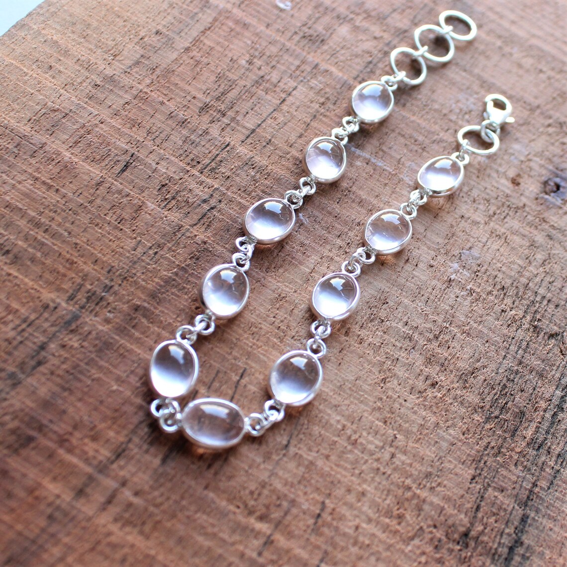 Rose Quartz Bracelet, Sterling Silver Bracelet, Dainty Wristband - Etsy