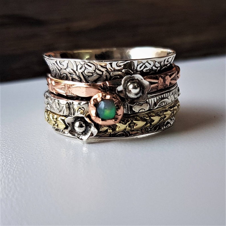 Ethiopian Opal Ring, Spinner Ring, Fidget Ring, Meditation Ring, Silver ...