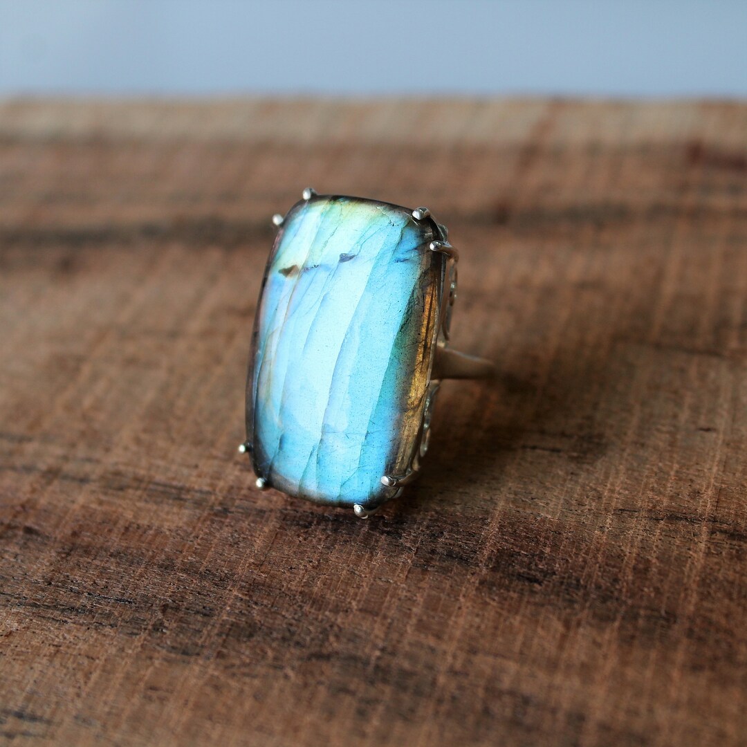 Large Labradorite Ring, Sterling Silver Ring Statement Ring, Gem Size ...