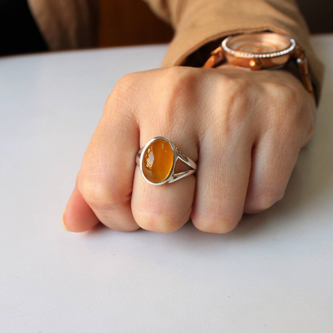 Mango Chalcedony Ring, Sterling Silver, Handmade Jewelry, Simplistic ...